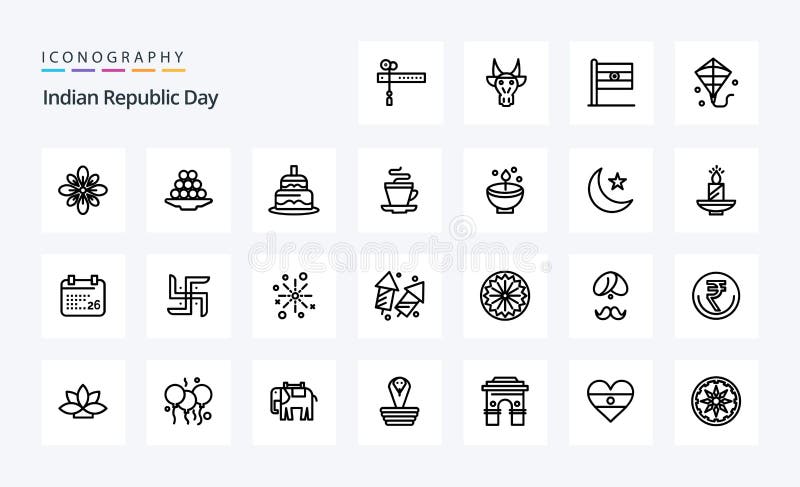 25 Indian Republic Day Line Icon Pack Stock Vector - Illustration of ...