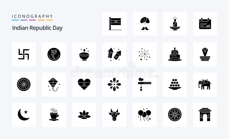 25 Indian Republic Day Solid Glyph Icon Pack Stock Vector ...