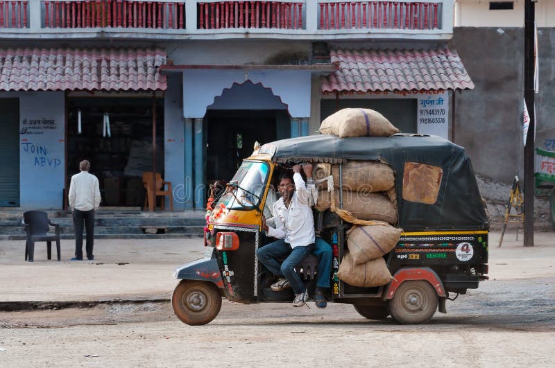 Indian Rickshaw Full of Bags on the Road Editorial Photography - Image ...