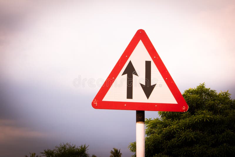 Cautionary Sign Indicating Start of Median Cub Along the Road. Divider ...