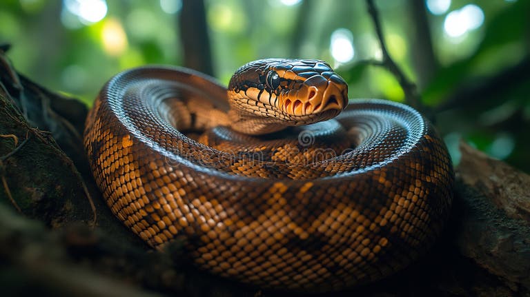 Indian Rock Python Coiled Inside a Hollow Tree, Its Patterned Scales ...