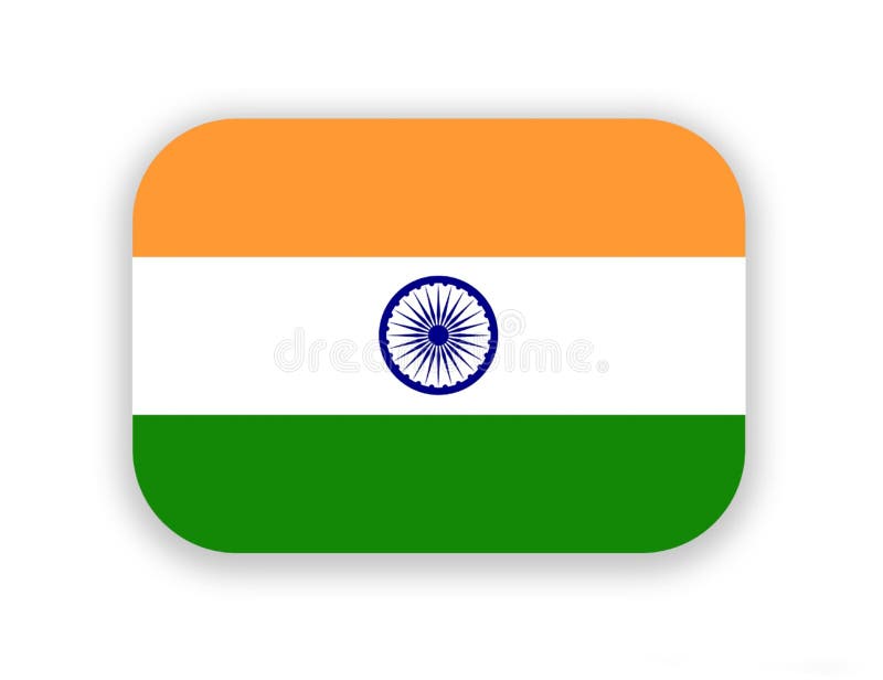 Indian Rounded Rectangle Flag Icon with Shadow on White Background ...