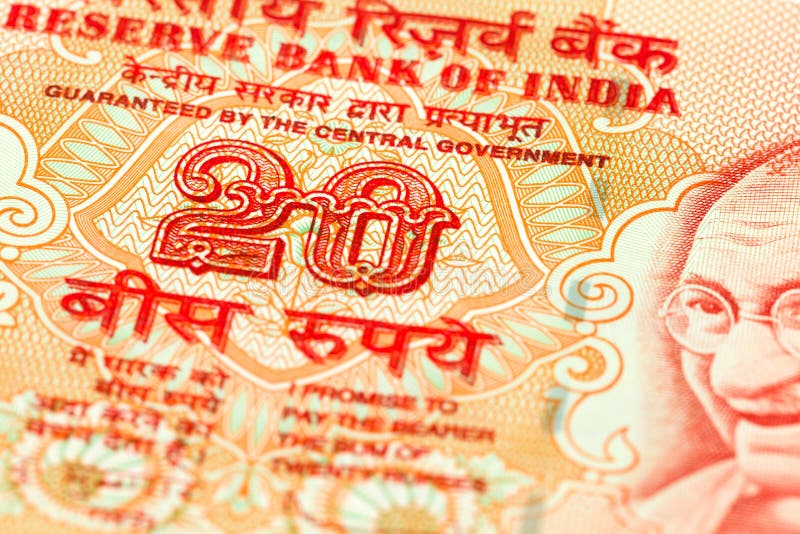 20 Indian Rupee Bank Note Obverse Detail Stock Photo - Image of indian ...