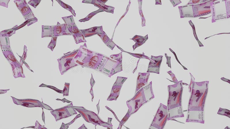 200 Indian Rupee Bills Falling Down. Banknotes Isolated on White ...