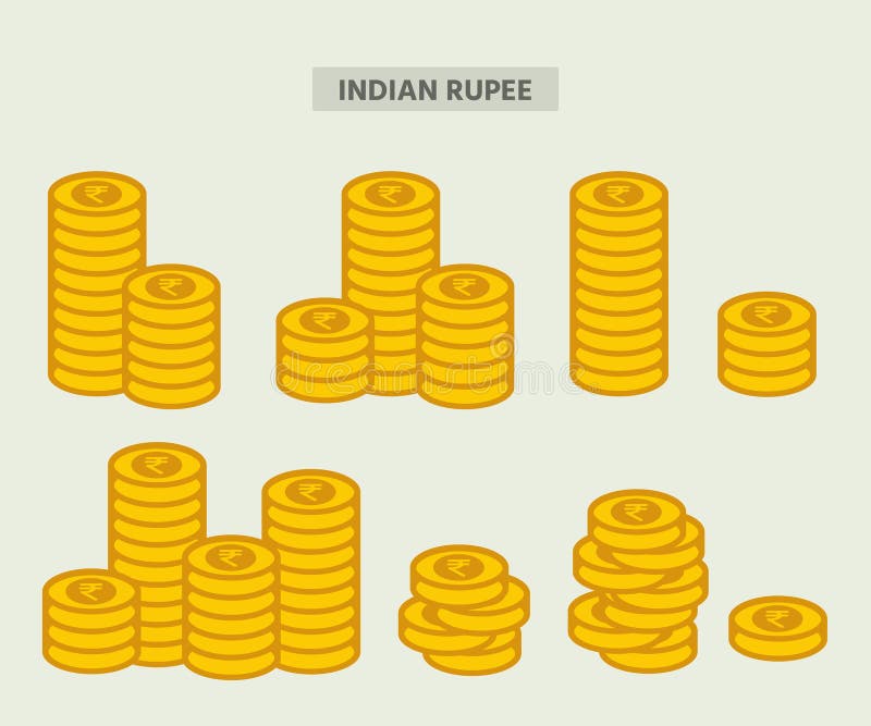 Indian Rupee Coin Stack Vector Illustration, Flat Currency Icon Set for ...