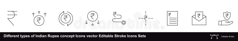 Indian Rupee Concept Icons Vector Editable Stroke Icons Sets Stock ...