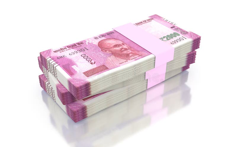 Indian Rupee 2000 Currency Note Bundles Isolated on White Background ...