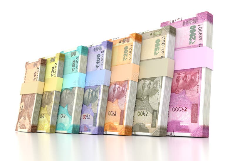 Indian Rupee 2000 Currency Note Bundles Isolated on White Background ...