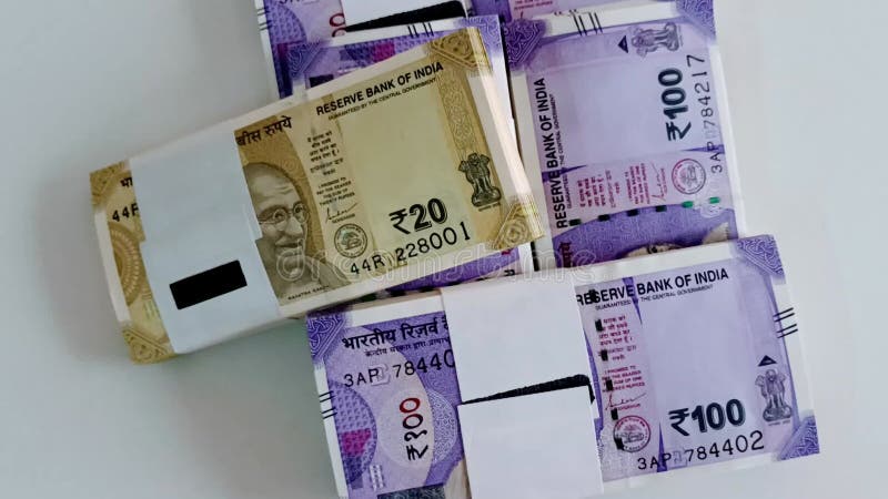 Indian Rupee 100 Currency Note Bundles Rupee 20 Currency Notes Bundle ...