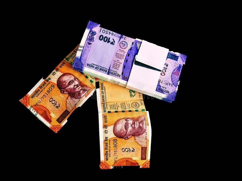 Indian Rupee 100 Currency Note Bundles, Rupee 200 Notes Isolated on ...