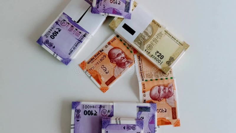 Indian Rupee 20 and Rupee 100 Currency Note Bundles, Rupee 200 Notes ...