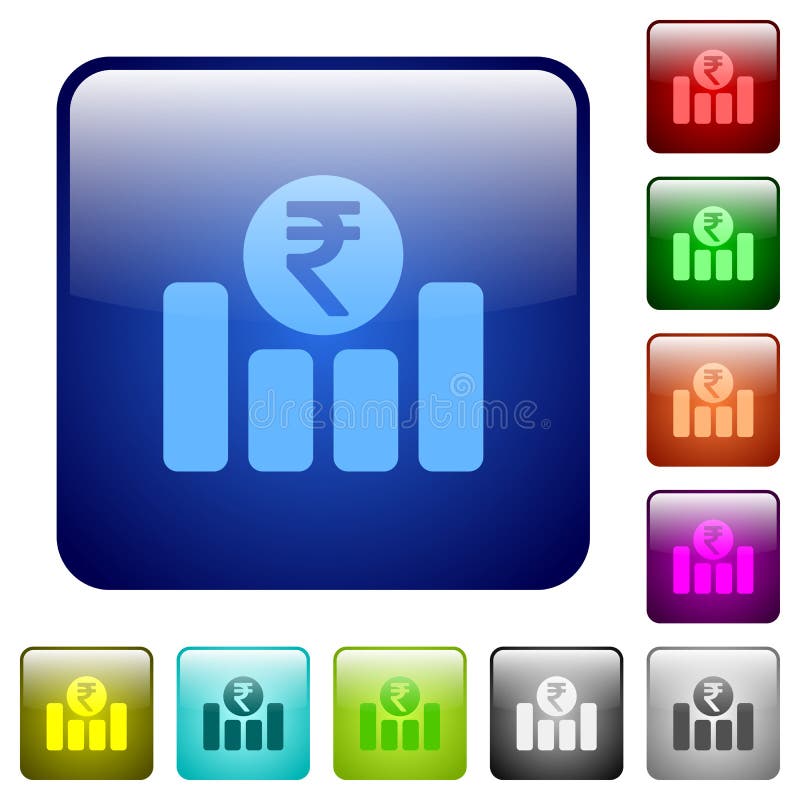 Indian Rupee Financial Graph Color Square Buttons Stock Vector ...