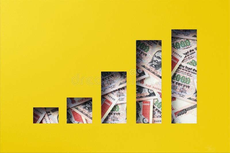 Indian Rupee Heap Under Yellow Paper Cutout Bar Chart Icon Stock Image ...