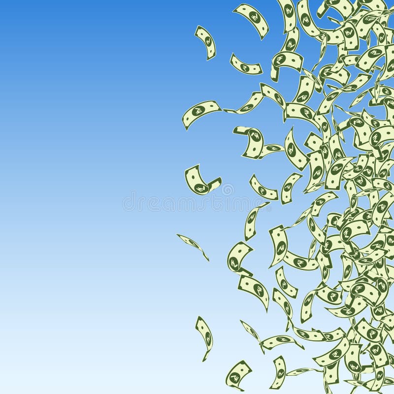 Indian Rupee Notes Falling. Small INR Bills on Blue Sky Background ...