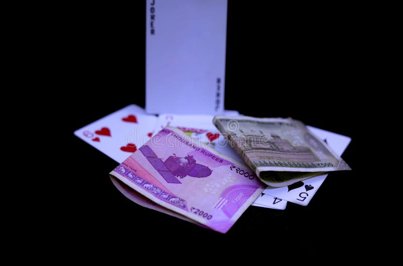 Indian Rupee, Playing Cards on Top a Table Stock Image - Image of ...