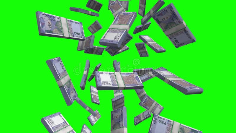 Indian Rupee Rainfall Green Screen : Slow-Motion Banknote Bundle ...