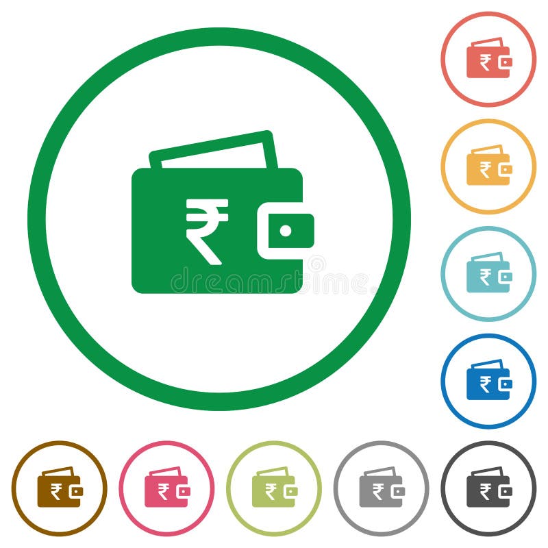 Indian Rupee Wallet Flat Icons with Outlines Stock Vector ...