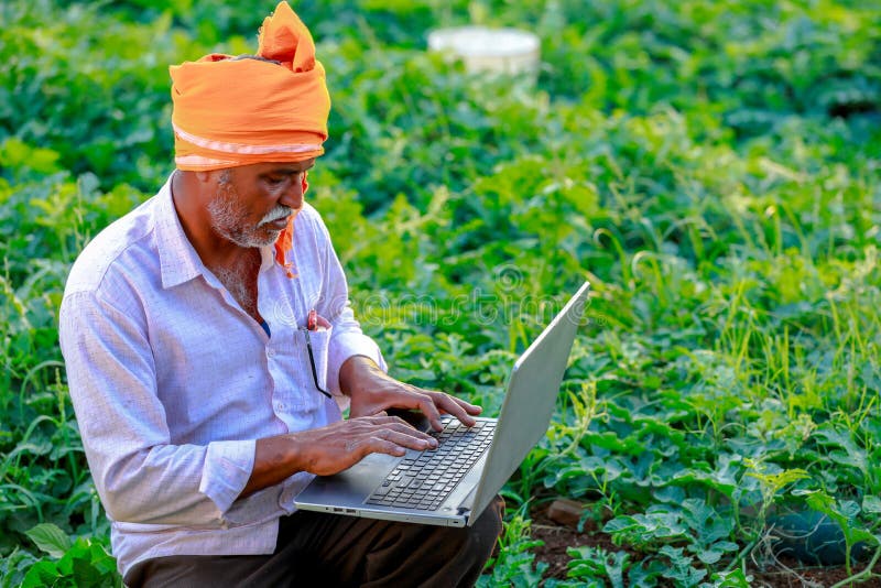 Indian Rural Farmer Using Laptop Stock Photo - Image of culture, kurta ...