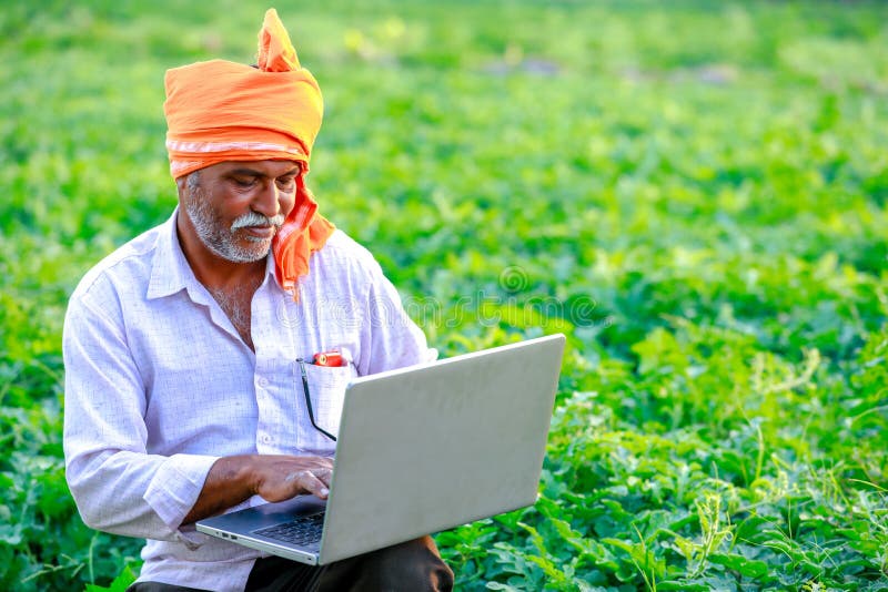 Indian Rural Farmer Using Laptop Stock Image - Image of nature, indian ...