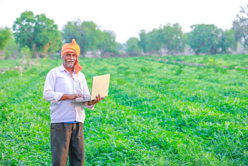 Indian Rural Farmer Using Laptop Stock Photo - Image of agronomist ...