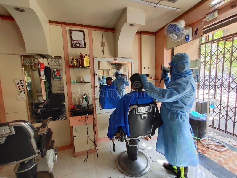 Indian Saloon Using Personal Protection Kit Editorial Stock Image ...