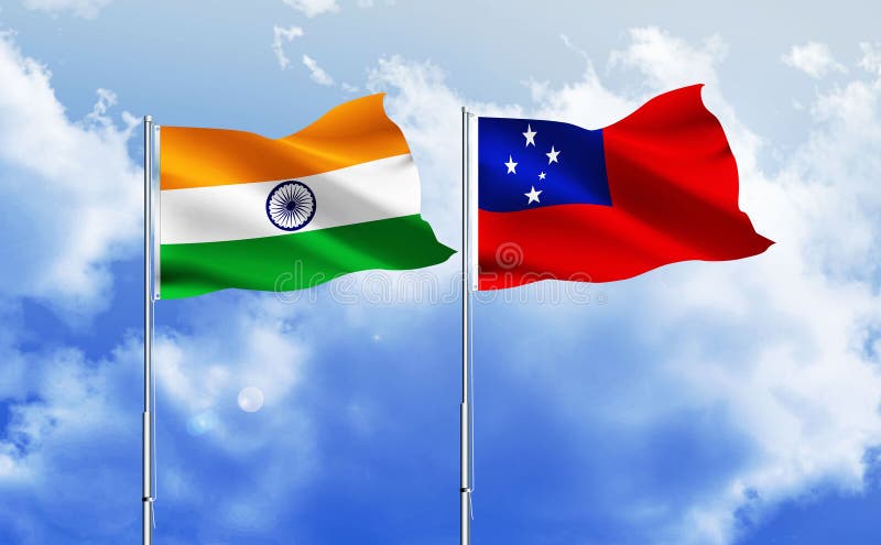 Indian,Samoa Flags Together Waving Against Blue Sky Stock Illustration ...