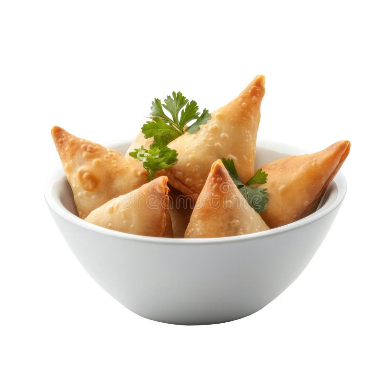 Indian Samsa or Samosas with Meat and Vegetables in White Bowl Isolated ...
