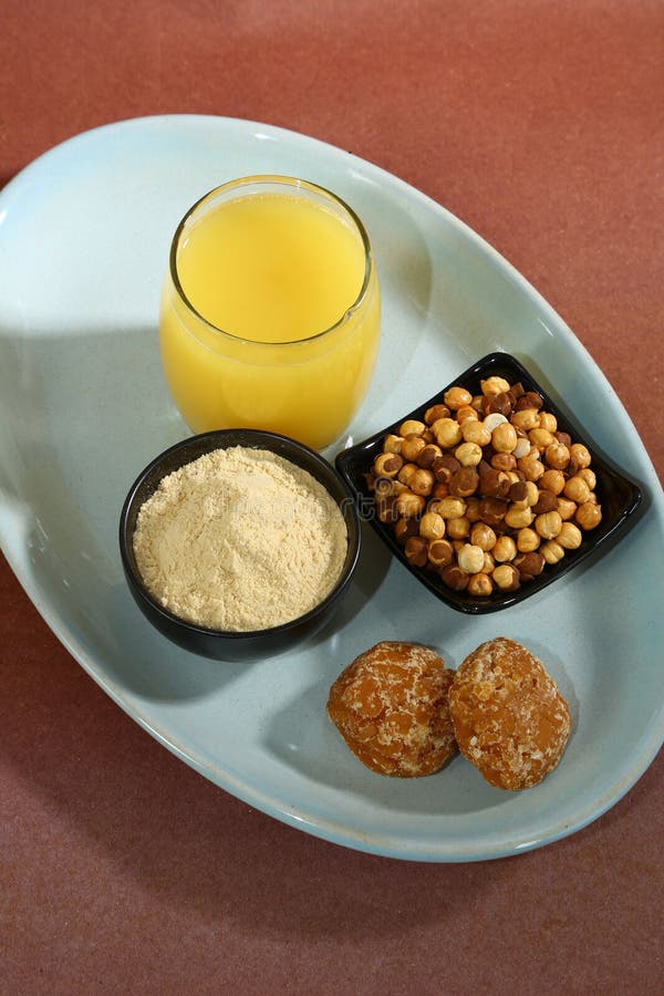 Indian Sattu Drink with Gur and Roasted Chana Stock Image - Image of ...