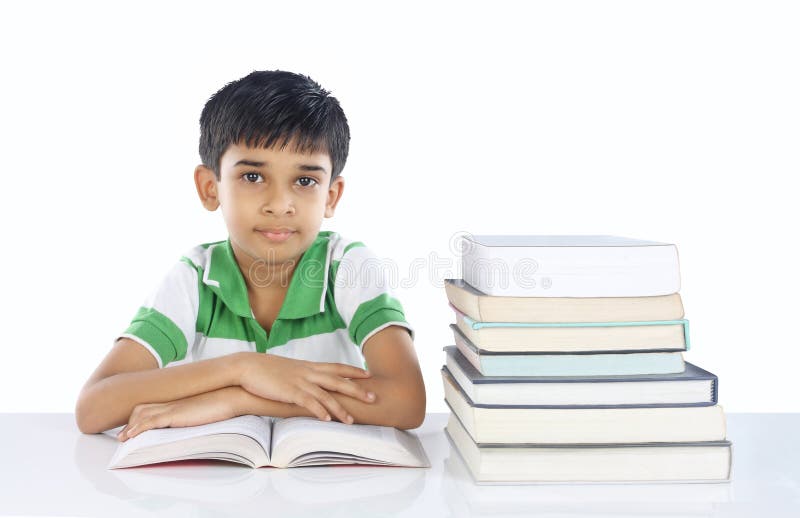 Indian School Boy with Books Stock Photo - Image of joyful, educational ...