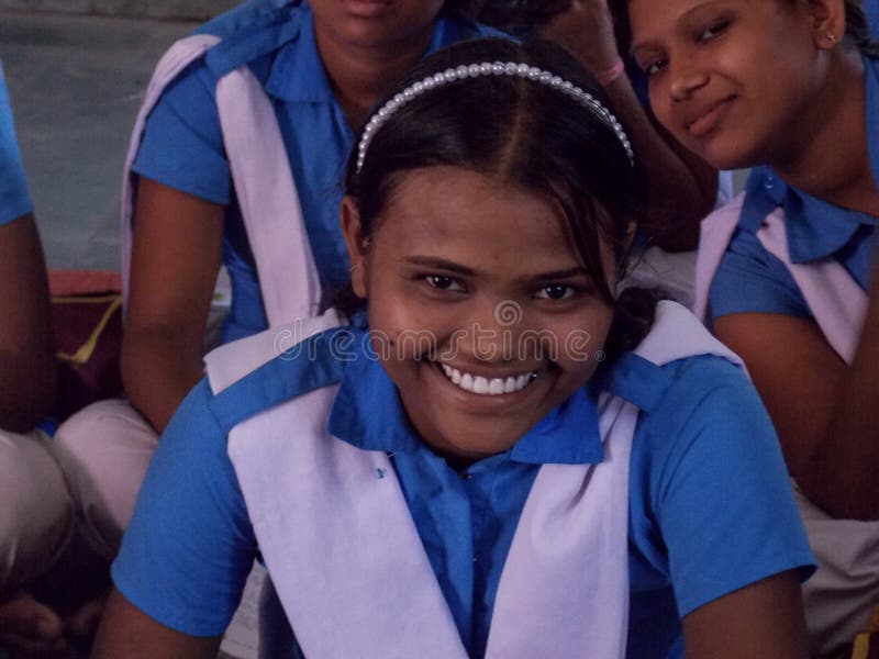Indian Education Government School Girls in Uniforms Smile and Studying ...