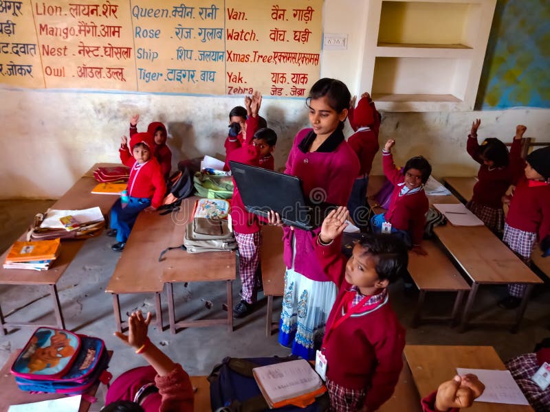 Indian School Students Learning about Laptop Computer System at ...