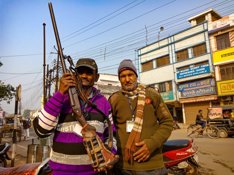 Indian Security Guard Holded Gun on Road in India Oct 2019 Editorial ...