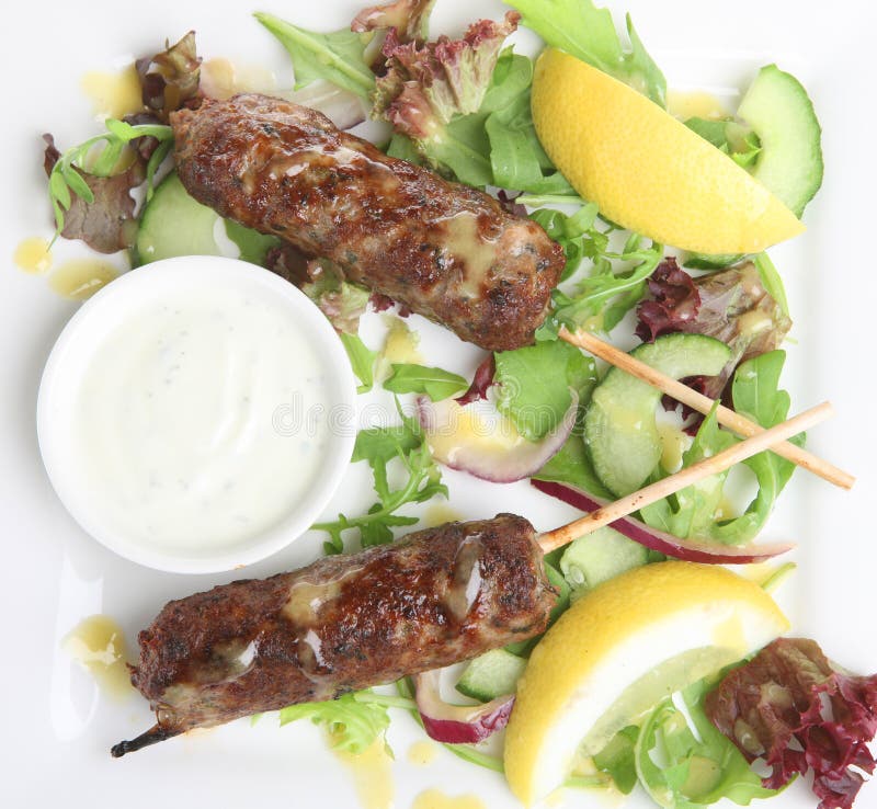 Indian Shish Kebabs with Raita Yoghurt Dip Stock Image - Image of ...