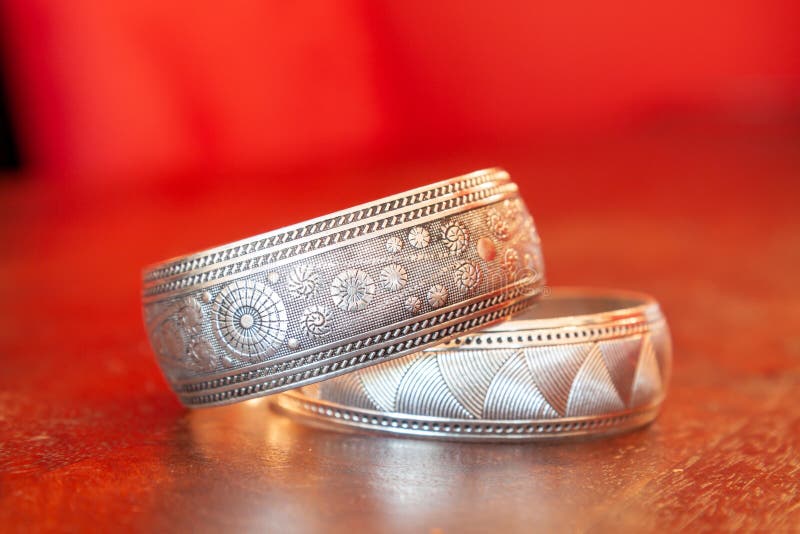 Indian Silver Bracelets on the Shiny Surface Stock Photo - Image of ...