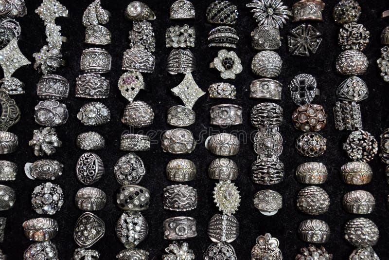 Indian Silver Rings and Jewelry on a Counter in Store Stock Photo ...