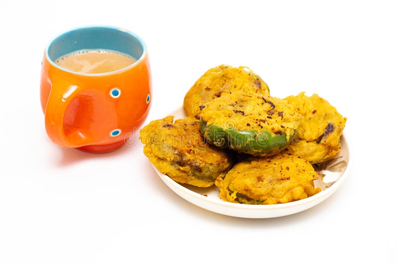 Indian Snacks Breakfast Made by Capsicum and Chickpea Flour with Tea ...