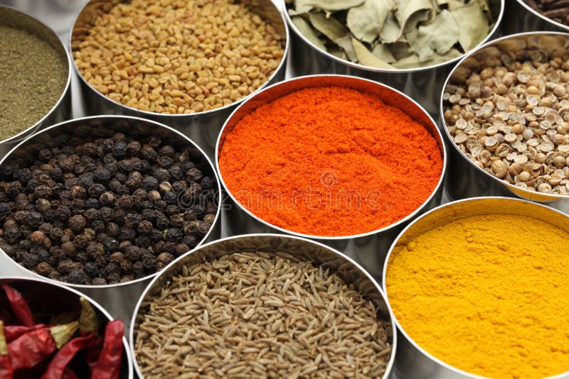 Set of Indian Spices on Wooden Table - Top View Stock Image - Image of ...