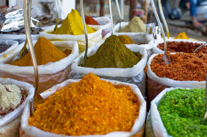 Indian Spices on a Market Counter Stock Photo - Image of sharp, baharat ...