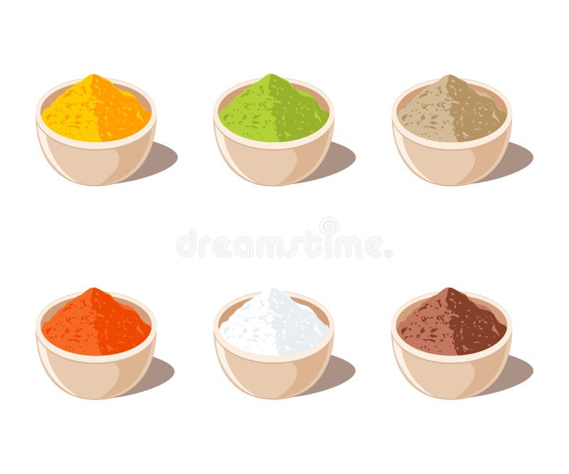 Indian Spices Powder in Bowl Stock Vector - Illustration of cacao ...
