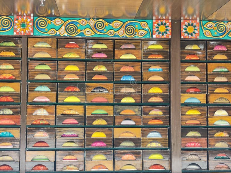 Indian Stack of Sari Boxes for Sale in Display Stock Image - Image of ...