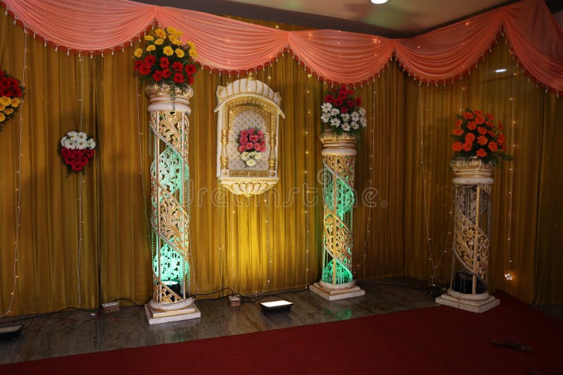 Indian Stage Decoration with Multi Color Flowers, Props and Lights ...