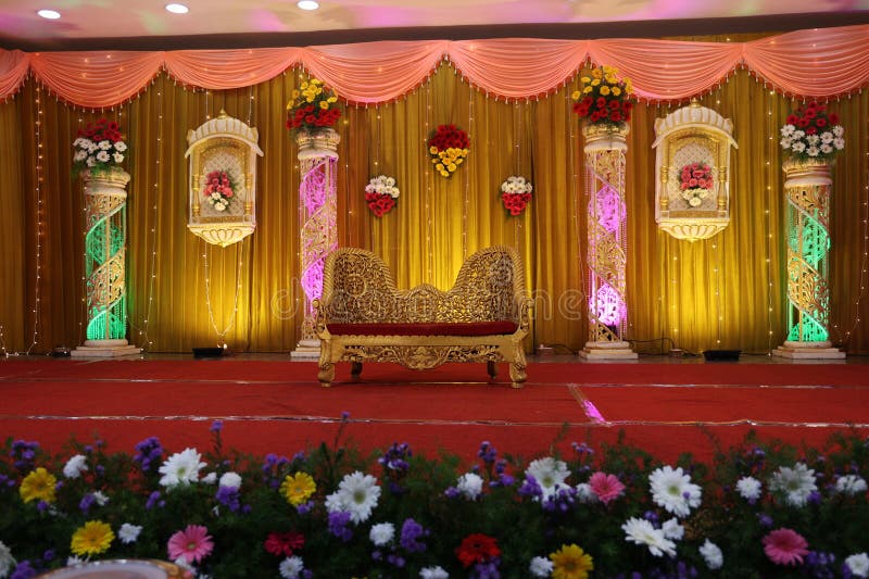 Indian Stage Decoration with Multi Color Flowers, Props and Lights ...