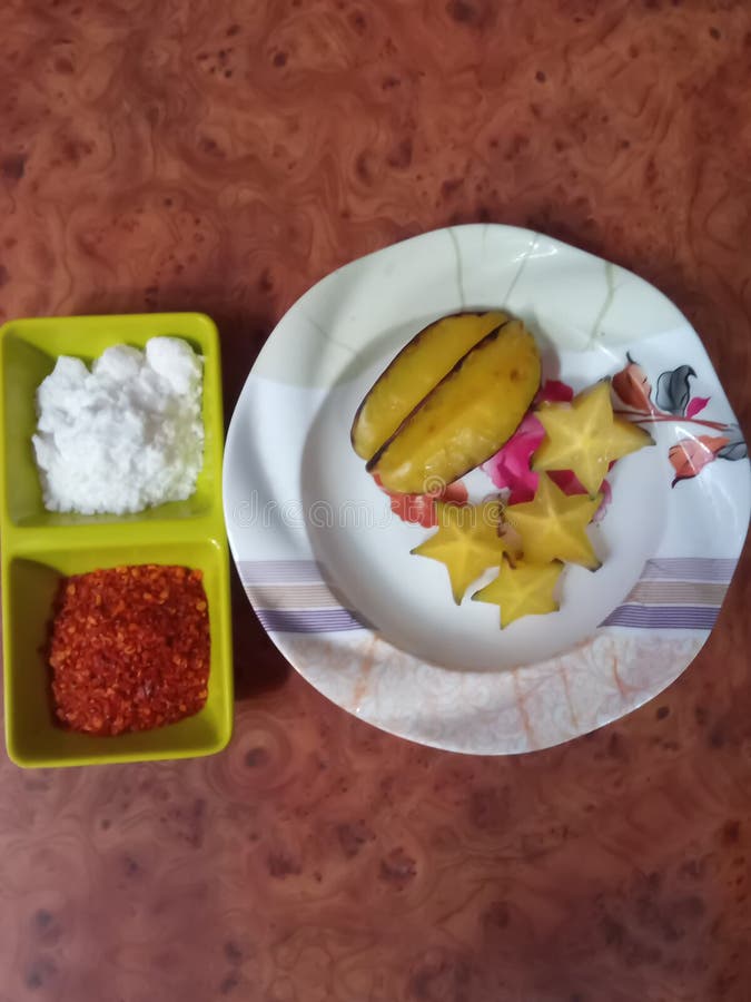 Indian Star Fruit with Red Chilli and Salt Stock Photo - Image of ...