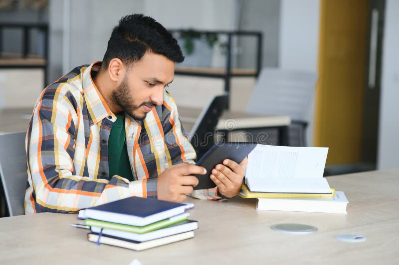 Indian Student with Books at University Stock Photo - Image of computer ...