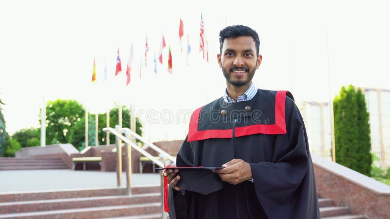 Indian Student Holding Graduation Cap in Commencement Day, Concept of ...