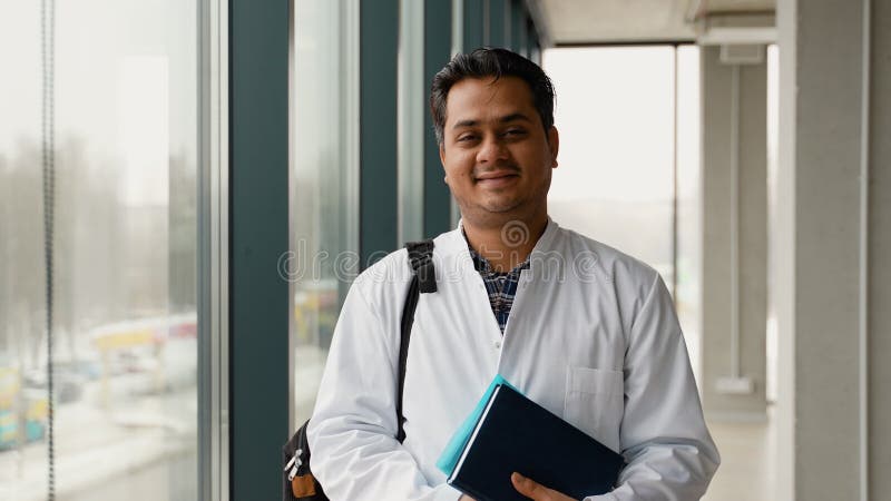 Indian Student Intern Walks in Corridor of Medical University Stock ...