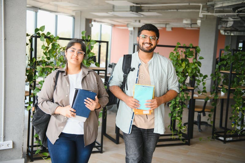 Indian Students, Boy and Girl at University with Books and Backpacks ...