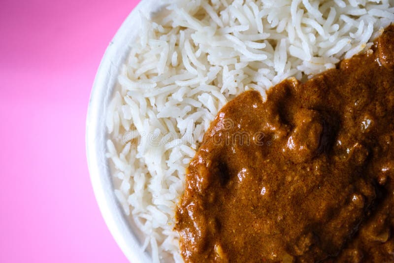 Indian Style Beef Madras Curry with Plain Basmati Rice Stock Image ...