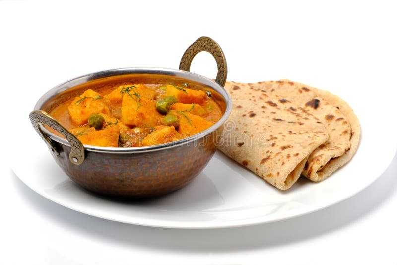 Indian Style Cottage Cheese Dish or Curry with Roti Stock Image - Image ...