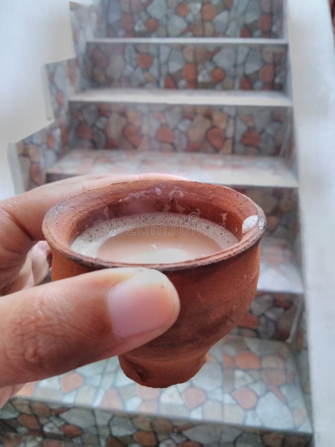 Indian Style Hot Tea with Clay Tea Pot. Stock Image - Image of clay ...